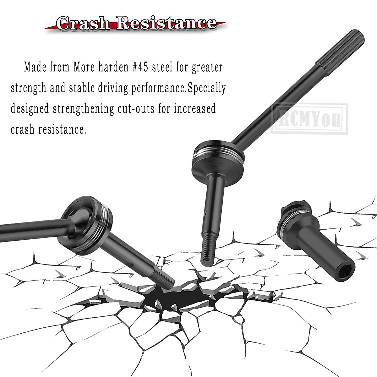 RCMYou RC Stainless Steel Drive Shaft CVD Upgrades Part for 1/10 Slash VXL 4X4,Rustler VXL 4X4,Stampede VXL 4X4,Hoss VXL 4X4 4WD,4PCS Front Rear #45 Axles with Hex,Black