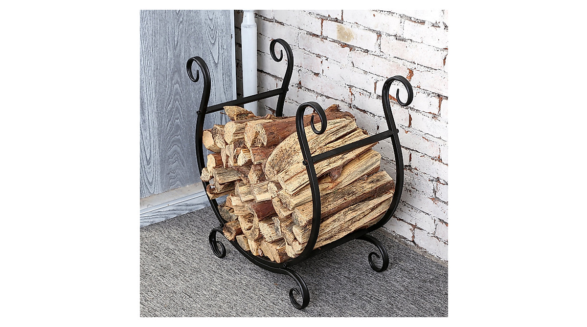 Stylish Black Metal Firewood Rack by MyGift