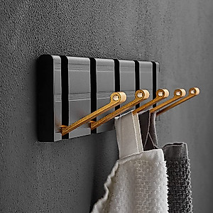 Aluminium Folding Hideaway Coat Hooks, Modern Wall Floating Coat Hook Rack Space-Saving Coat Hanger for Coats, Hats, Scarves, Key (Gold)