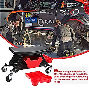 Toolly Rolling Mechanic Stool, 300 Lbs Capacity Detailing Garage Roller Chair Creeper Seat with Pull Out Storage Drawer for Brake Jobs, Car Detailing, Cleaning