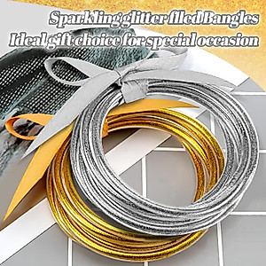 Alphatool Glitter Jelly Bangles Bracelets for Women - Soft Silicone Glitter Filled Bracelet, Bowknot Sparkling Fashion Bangles for Ladies, Girls Lightweight Cute (10 Pack, Gold & Sliver)