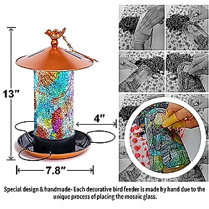 Ottsuls Solar Bird Feeder for Outside - Mosaic Copper Outdoor Hanging Lantern, Solar Powered Hanging Birdfeeder with Hook for Wild Birds, Unique Bird-Gift