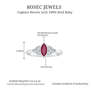 Rosec Jewels Natural 4X8mm Marquise Shape Ruby Promise Ring, AAA Quality, Certified Ruby Celtic Knot Ring - Ready to Gift, 14K White Gold, Size:US 4.00