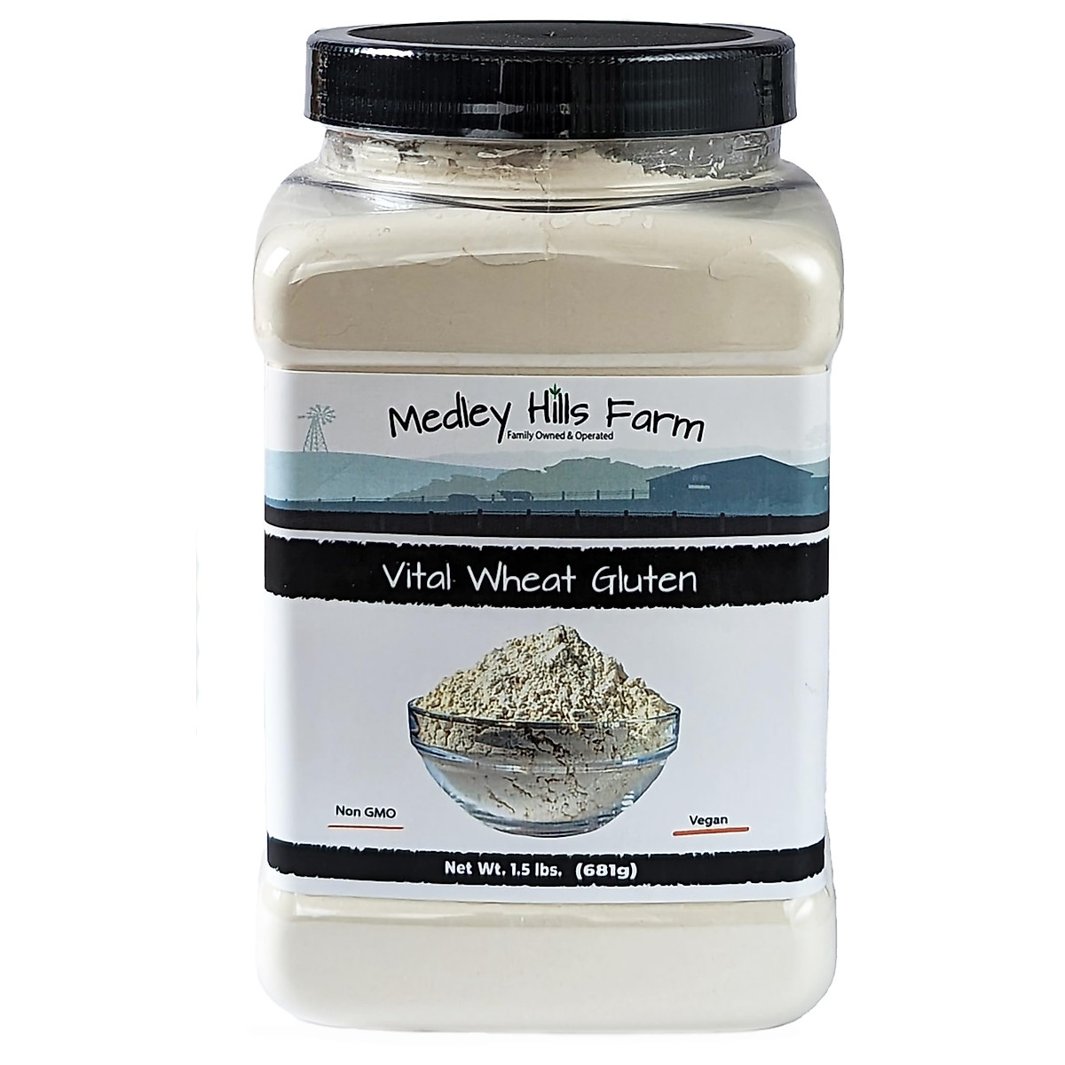 Vital Wheat Gluten By Medley Hills Farm 1.5 lbs. in Reusable Container - High in Protein - Vegan - Non GMO - Keto Friendly - Make Seitan - Great Vital Wheat Gluten for Bread Making