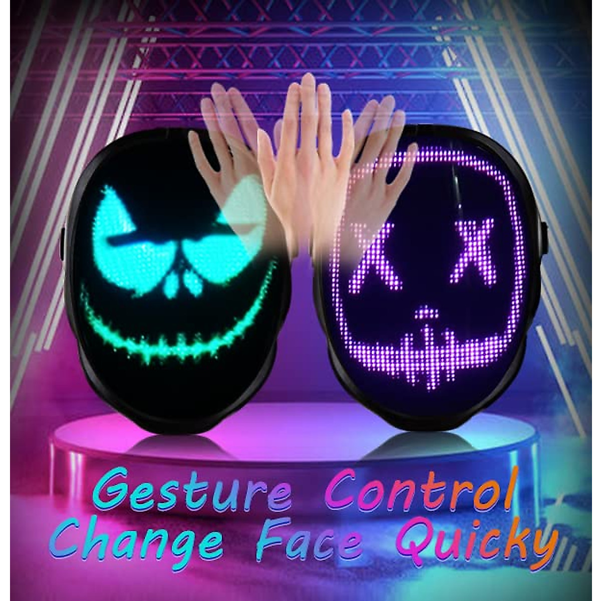 LED Mask-APP Programmable Control Glowing, RGB Full Color Light Up Mask, for Kids Men Women Halloween Costume Cosplay Party Gift (USBC Rechargable)