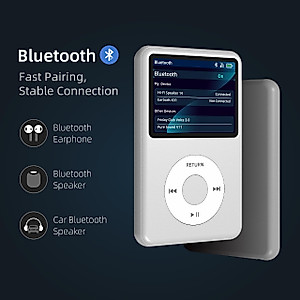 128G Innioasis Mp3 Player with Bluetooth, 2.4" Portable Mini HiFi Sound Bluetooth Walkman Digital Music Player with FM Radio Long Batter Life for Kids (Silver)