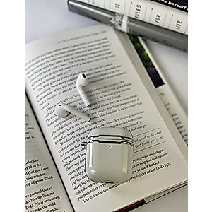 KIQ Armor for AirPods Case Cover Hard Protective Cover w/Keychain for Women Men for Apple AirPods 2nd Generation Case AirPod Case 1st Generation Air Pod Silver Trim - White