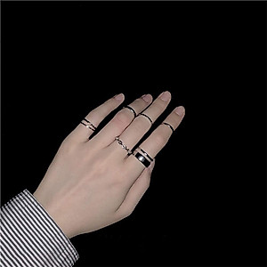 Chmier Gothic Knuckle Ring Set 7 Pcs Half Open Finger Ring Silver Punk Stackable Rings for Women or Men