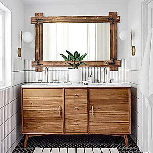 MeMoreCool Farmhouse Mirror Rustic Mirror Wood Framed Mirror for Bathroom, Decorative Bathroom Mirrors for Wall Wood, Wall Mounted Rectangular Mirror for Bedroom Living Room, Wood Mirror 24x36 Inch