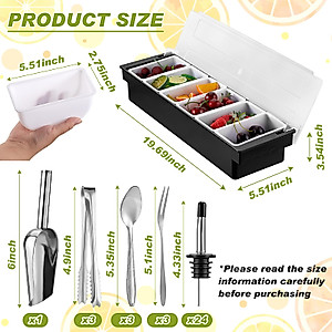 Nuanchu Ice Cooled Condiment Serving Container Bar Caddy Stainless Steel Scoop for Ice 3 Pcs Serving Tongs 3 Pcs Appetizer Forks 3 Pcs Spoons 24 Pcs Bottle Pourers Tapered Spout (6 Compartments)