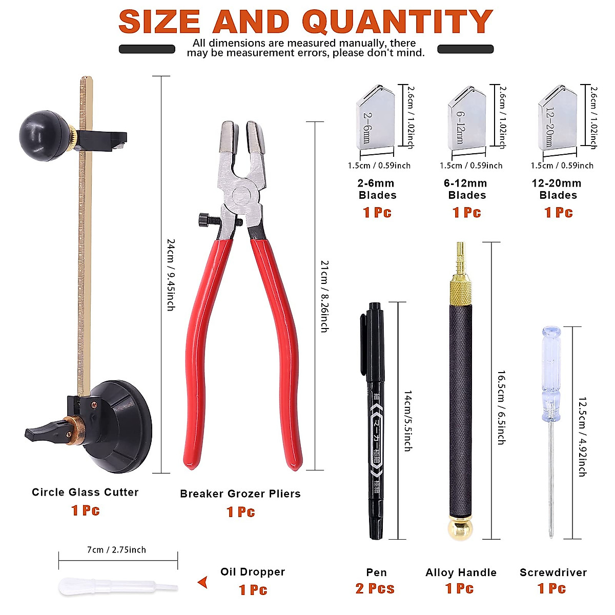 Tanstic 5Pcs 40cm/16inch Adjustable Circular Glass Cutter with Round Knob Handle and Suction Cup with Glass Running Plier and Glass Cutter for Glass Cutting