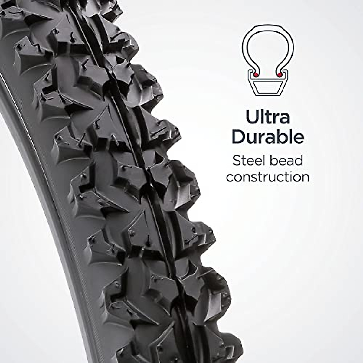 Schwinn Replacement Bike Tire, 24" x 1.95" Mountain Bike Tire, Wide & Blocky Knobs, Steel Bead Construction, Fits Internal Rim Widths 19mm-29mm, PSI Range 35 to 65