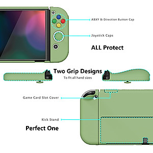 PlayVital AlterGrips Protective Slim Case for Nintendo Switch OLED, Ergonomic Grip Cover for Joycon, Dockable Hard Shell for Switch OLED w/Thumb Grip Caps & Button Caps - Matcha Green