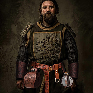 Toulite 6 Pcs Halloween Renaissance Costume Accessories Includes Leather Arm Guards Medieval Viking Belt Potion Bottle with Cork Medieval Bag and Skirt Hike for Men Women Ren Faire Cosplay, Brown