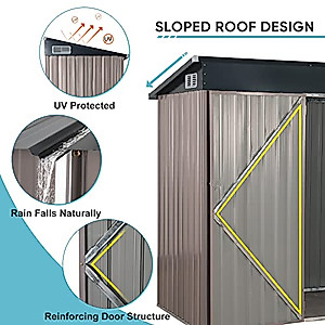 Verano Garden 5'x3' Outdoor Storage Shed, Galvanized Metal Steel Garden Shed W/Lockable Door, Small Bike Storage for Backyard, Patio, Lawn/Taupe