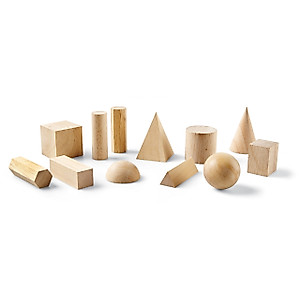 Learning Resources Geometric Solids, Wooden Shapes, Set of 12 Geometric Shapes, Ages 6+, Multi-color