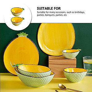SEWACC Ceramic Hawaiian Pineapple Bowl: 2pcs Tropical Theme Porcelain Soup Oatmeal Cereal Stew Dessert Bowl Salad Pasta Rice Yoghurt Condiments Side Dishes Dip Ramen Noodle Plate