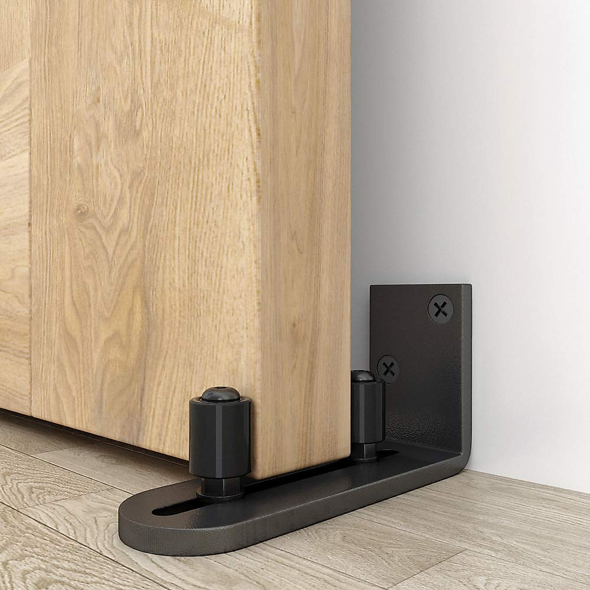 WINSOON New Sliding Barn Door Floor Guides Adjustable Stay Roller Hardware Kit,Smooth Ball Bearings,Flat Bottom Design,Flush with Floor, Wall Mount Roller Guide for Small Space,Black