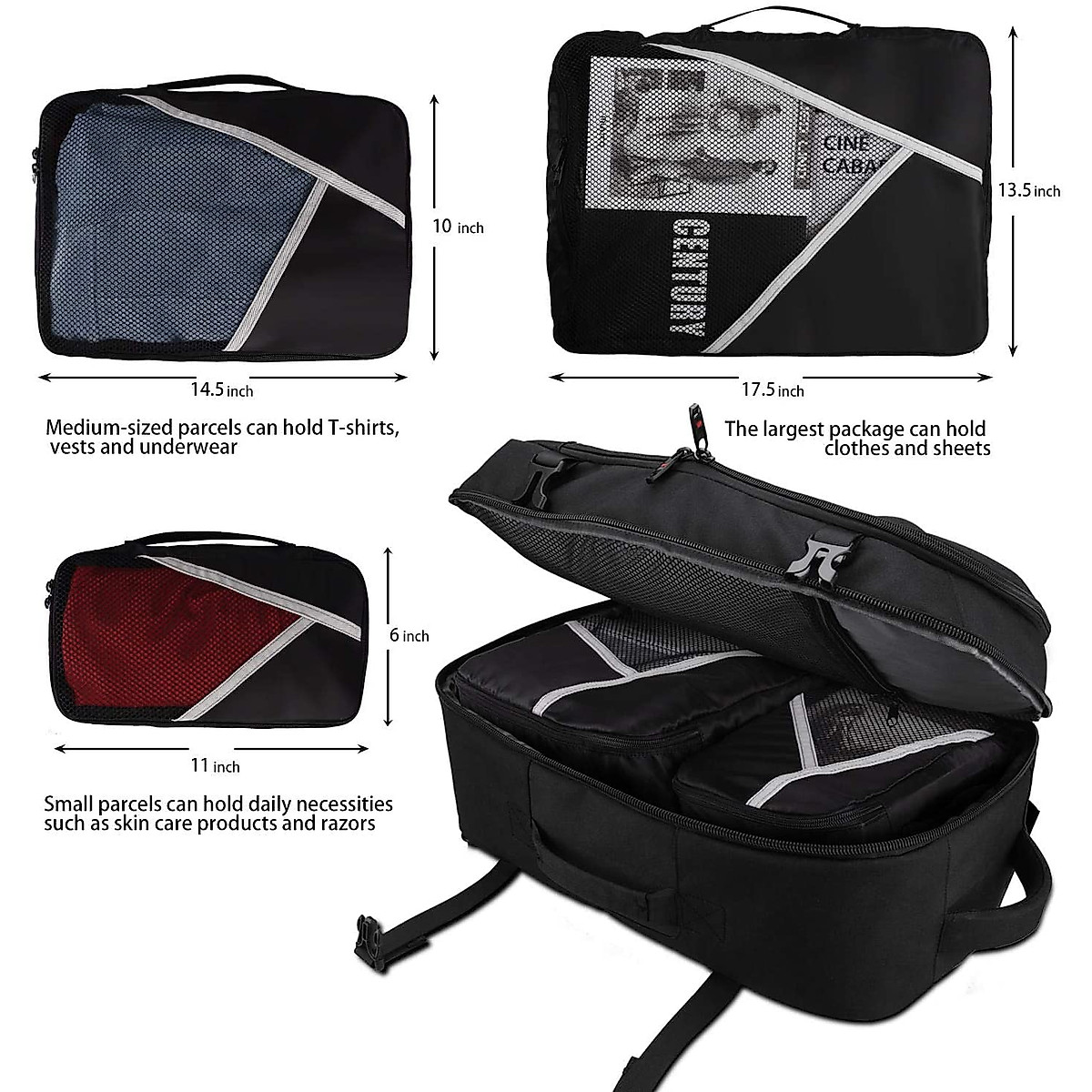 Asenlin 40L Travel Backpack for Women Men，17 Inch Laptop Backpack Flight Approved Luggage Carry On Water Resistant Computer Backpack for Weekender Overnight Large Daypack Black