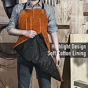 Leather Welding Work Apron - Heat Resistant & Flame Resistant Bib Apron, Flame Retardant Heavy Duty BBQ Apron, Adjustable Fit M-XXXL Men & Women (24" X 36" Tan)