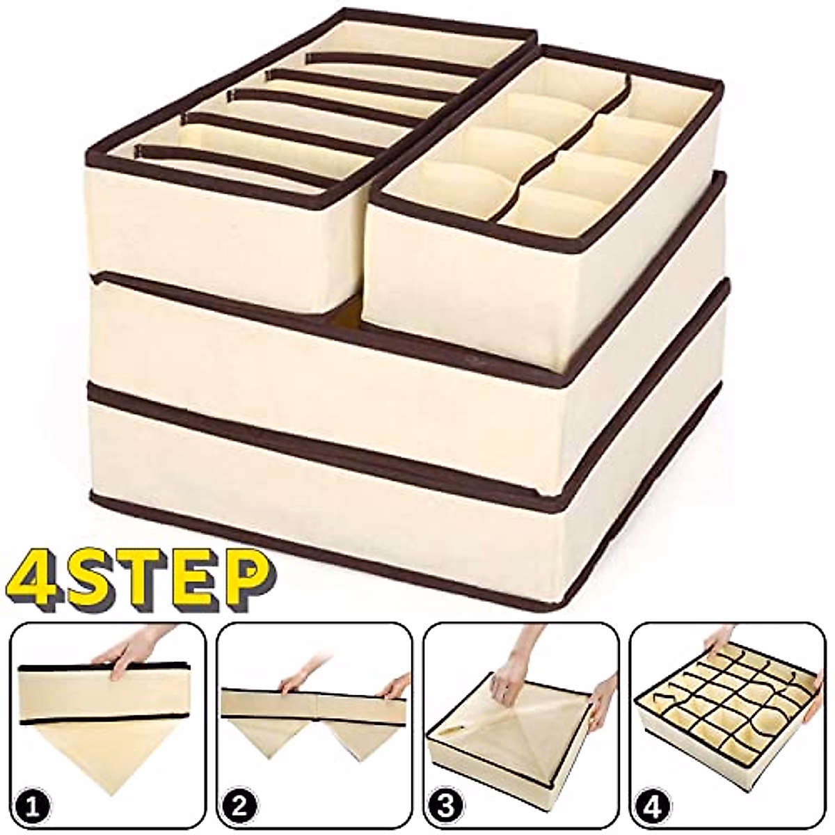 4 Pieces Underwear Drawer Organizers Divider,Fabric Foldable Dresser Storage Basket Organizers,Clothing Storage Organizers Box Bins for Bra,Lingerie, Panties, Socks, Briefs,Ties, Belts