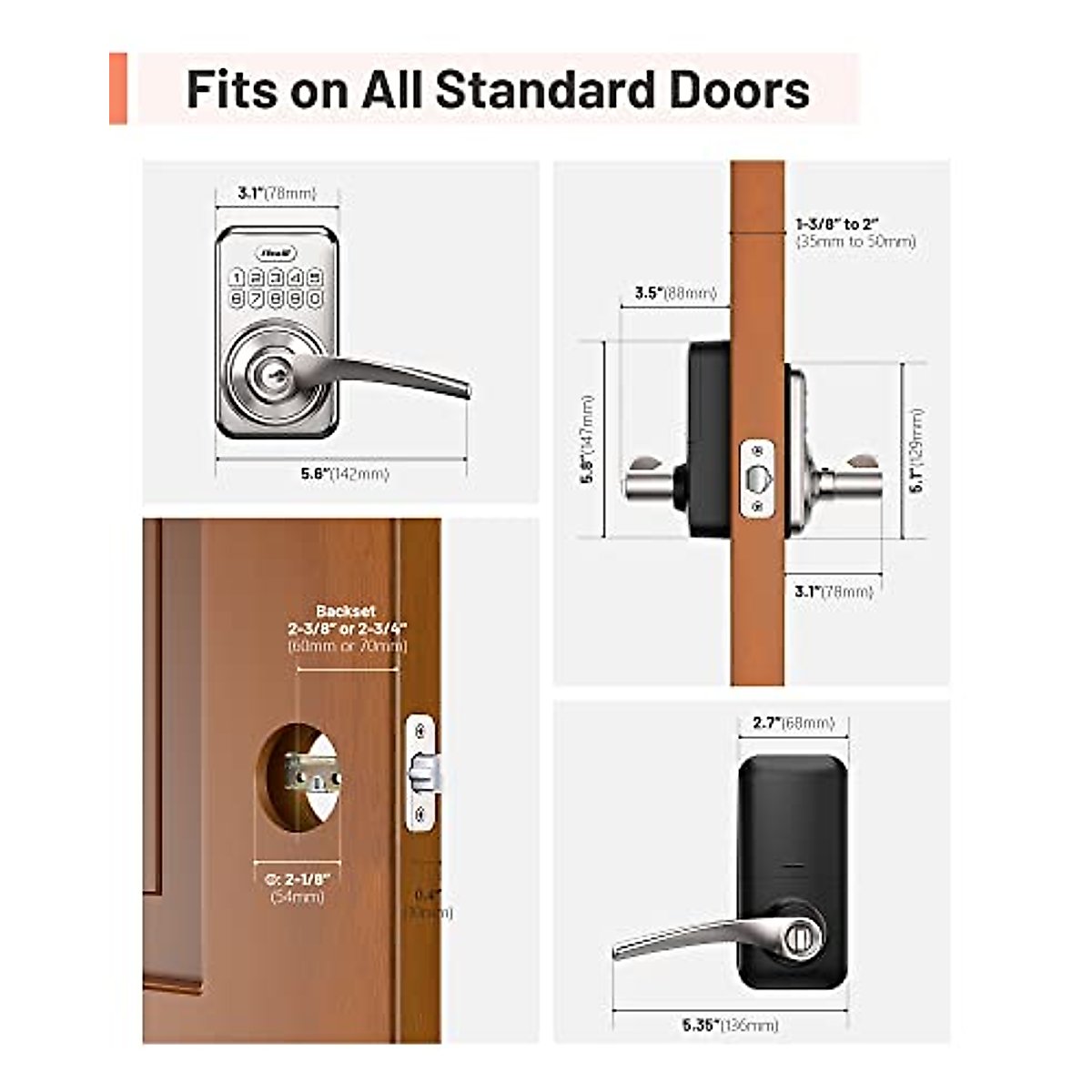 Keyless Entry Door Lock with Handle, Zowill Electronic Keypad Deadbolt Door Locks Handle Lever, Front Door Lock Set, Digital Door Lock, Auto-Locking, Anti-peep Code Door Handle Lock, Satin Nickel
