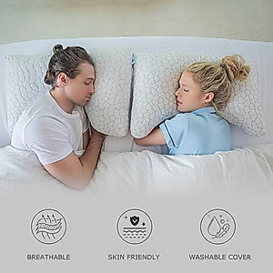 Pharmedoc Adjustable Shredded Memory Foam Curved Pillow - Side Sleeper - Deep Center - Neck Pillow for Pain Relief (Queen Bed Pillow 2 Pack)