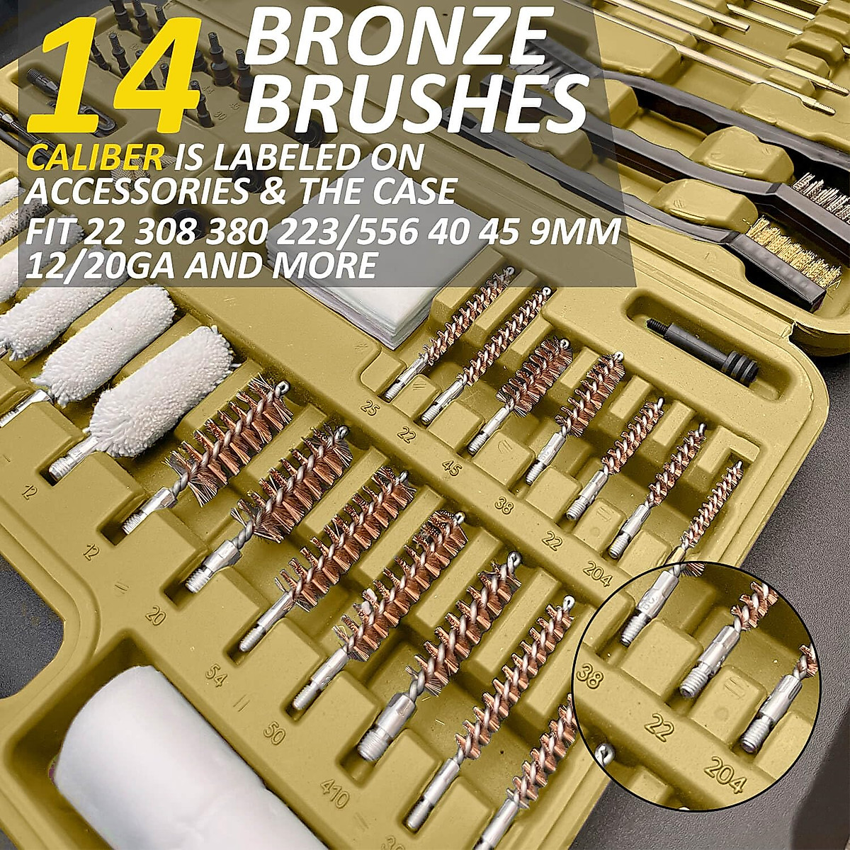 iunio Universal Gun Cleaning Kit, with Mat and Case, Full Brass Jags, Rods and Adapters, for All Guns, Rifle, Shotgun, Handgun, Pistol, Hunting, Shooting, All Caliber