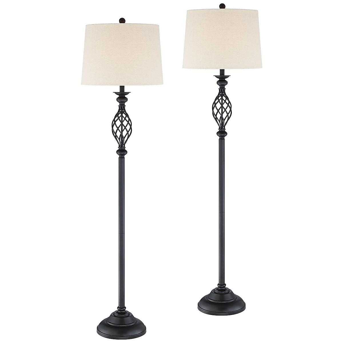 Franklin Iron Works Annie Traditional 63" Tall Standing Floor Lamps Set of 2 Lights Iron Scroll Brown Bronze Finish Living Room Bedroom House Reading Office Home Decor Entryway Cream Drum Shade