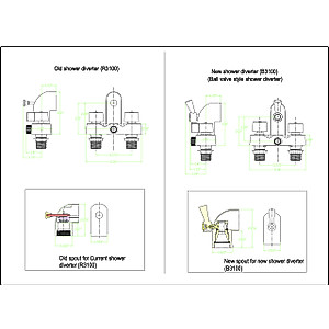 My PlumbingStuff B3100 3 ⅜-Inch Centers Clawfoot Tub Faucet with Ceramic Cartridges & ¼-Turn Ball-Valve Diverter - Diverter Bathcock - Faucet Replacement - Solid-Brass Chrome-Plated - ¾ Male IPS Inlet