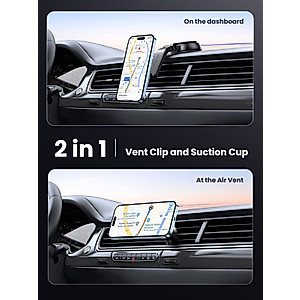 UGREEN Magnetic Wireless Car Charger Mount, Compatible with iPhone 15/14/13/12 Series Car Mount, Built-in 18 N52 Magnets, 11N Strong Magnets, Car Magnetic Phone Mount Charger