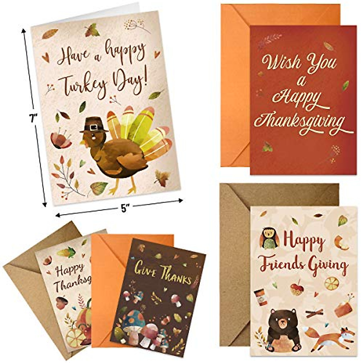 FANCY LAND 12 Thanksgiving Greeting Cards Thanksgiving Cards with Envelopes 5 X 7 for Kids Adults Friends Family