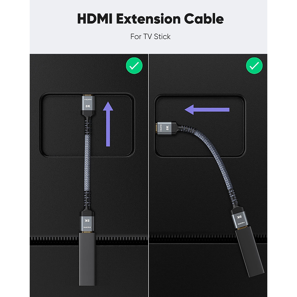 Highwings 8K 4K HDMI Extender Cable, Short HDMI Extension Cable 2.1 4K@30Hz/ 60Hz/ 120Hz, Ultra high Speed HDMI Adapter Male to Female Compatible with PS5 Roku Stick Blu Ray Player HDTV Laptop 1FT