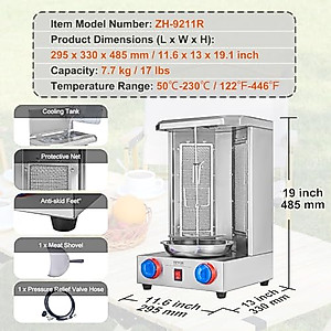 VEVOR Shawarma Grill Machine, 13 lbs Capacity, Chicken Shawarma Cooker Machine with 2 Burners, Gas Vertical Broiler Gyro Rotisserie Oven Doner Kebab Machine, for Home Restaurant Kitchen Parties