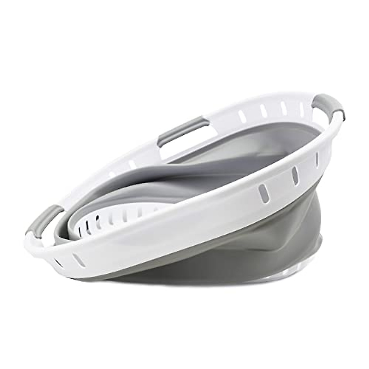 SAMMART 25L (6.6 gallon) Collapsible Plastic Laundry Basket - Foldable Pop Up Storage Container/Organizer - Space Saving Hamper/Basket (White/Grey)