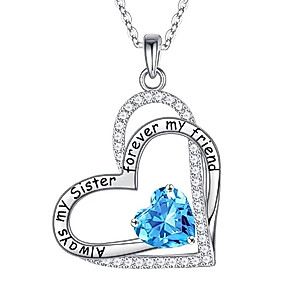 Iefil Sister Gifts from Sisters, 925 Sterling Silver March Birthstone Necklace Jewelry Gifts for Sister Mothers Valentines Day Gifts Sister Christmas Birthday Gifts Sister Blue Aquamarine Necklace