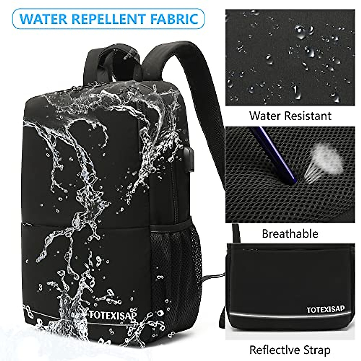 TOTEXISAP Business Travel Laptop Backpack for Men Women 15.6 Inch Laptop Slim Waterproof Backpack with USB Charging Port