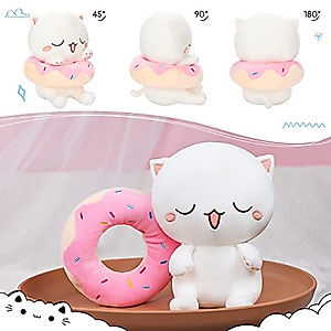 AIXINI Cute Plush Donut Cat Stuffed Animal, Super Soft Kawaii Cat Kitten Plushies for Kids 10inch (White,B)