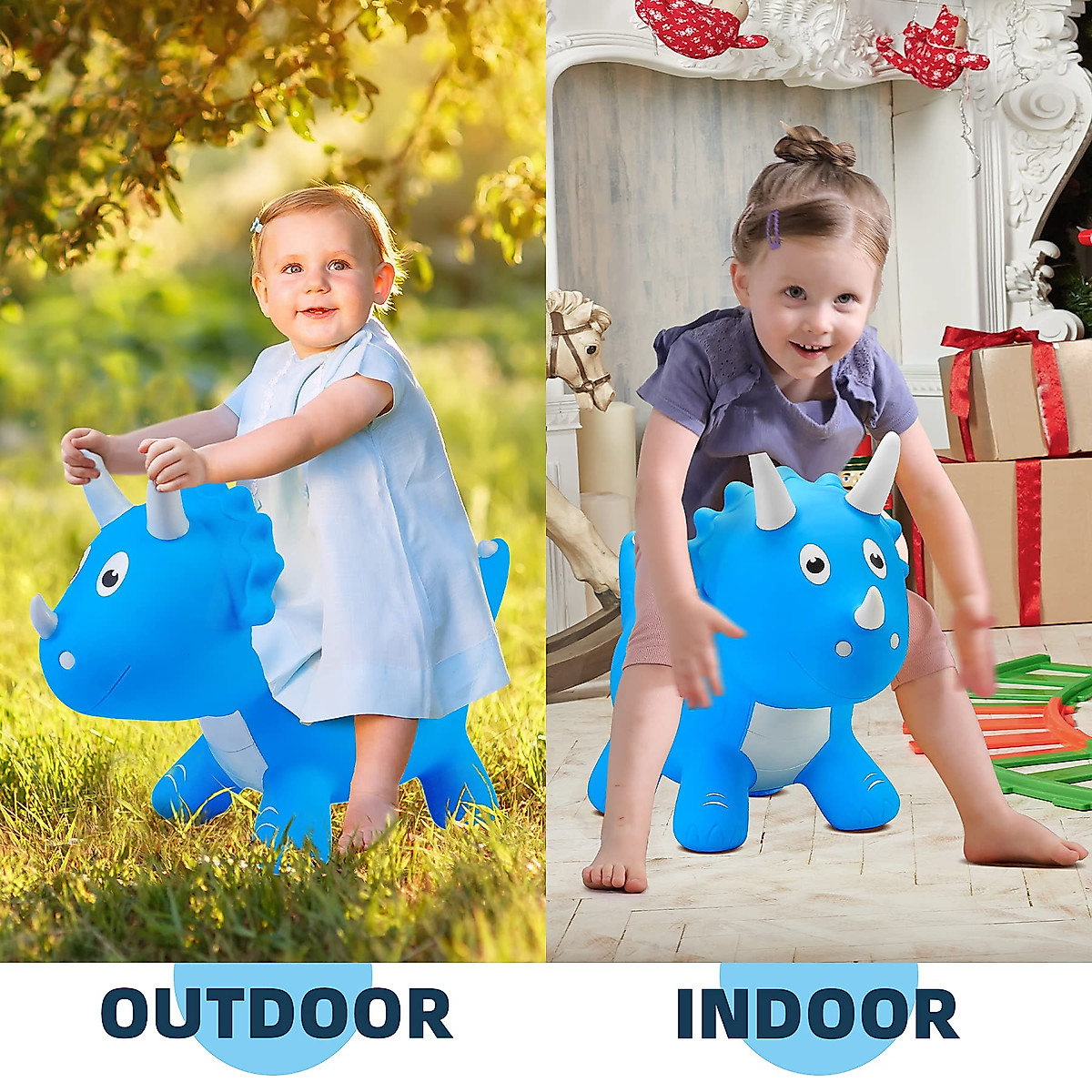 EVERICH TOY Kids Dinosaur Bouncy Animal Toys, Inflatable Triceratops Bouncer, Ride on Bounce Hopper, Indoor Outdoor Activity Birthday Gift for 18 Months 2 3 4 Years Old Boys