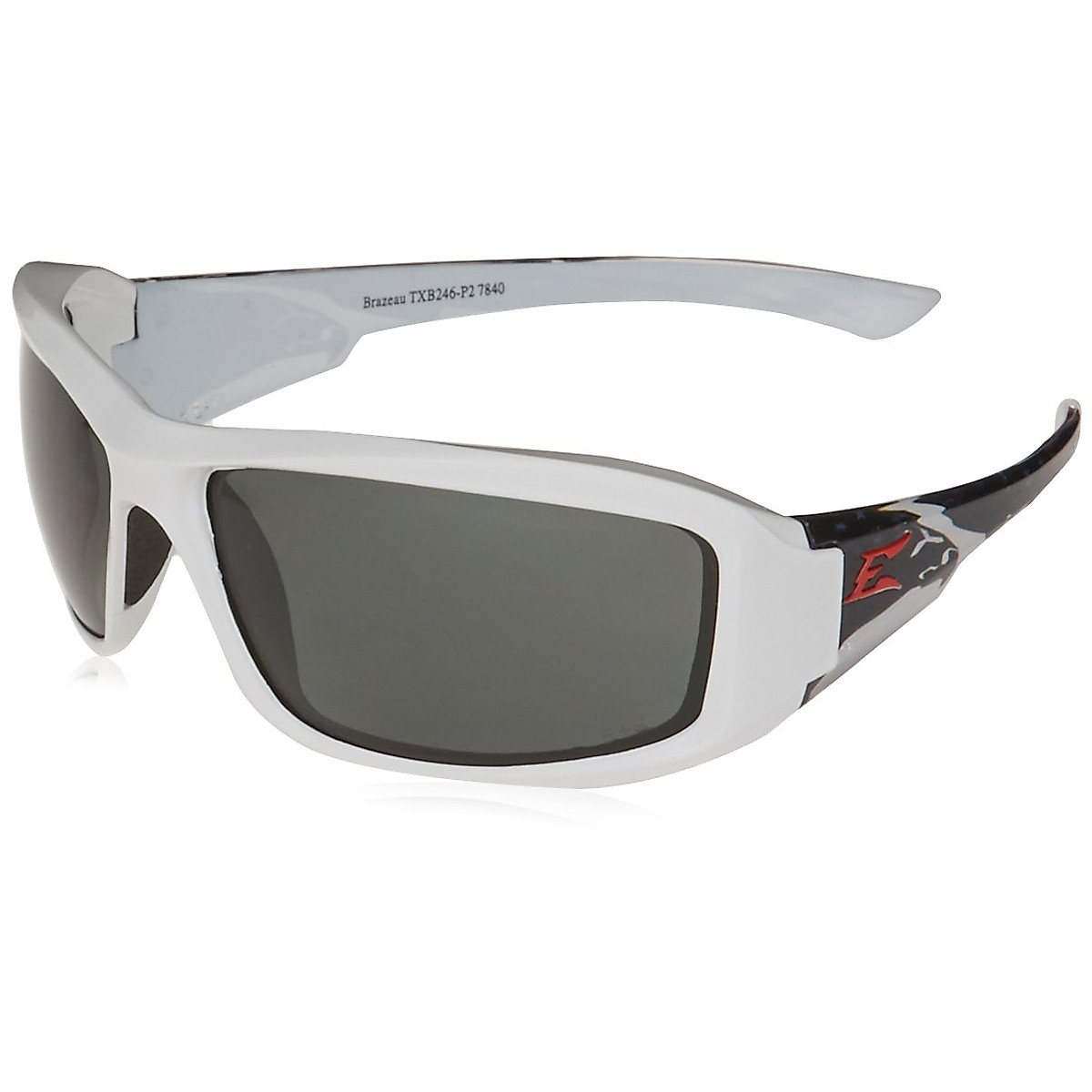 Edge TXB216-S Brazeau Polarized Wrap-Around Safety Glasses, Anti-Scratch, Non-Slip, UV 400, Military Grade, ANSI/ISEA & MCEPS Compliant, 5.04" Wide, Black & Gray Winged Skull Frame/Smoke Lens