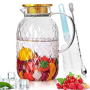 Glass Pitcher,68 oz / 2 Liter Glass Pitcher with Lid,Iced Tea Pitcher,Glass Water Pitcher,1.76qt Drink Pitcher with Lid,Glass Water Jug