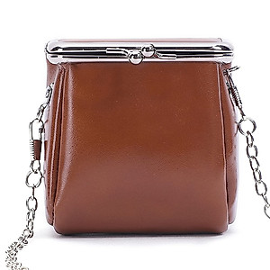 Yohora Women’s Genuine Leather Shoulder Bag Kiss Lock Crossbady Purse Retro Satchel Wallet Waterproof Coin Commuter Pouch
