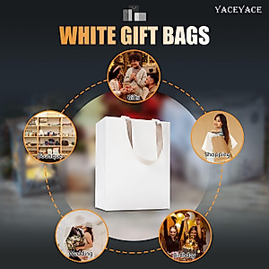 White Gift Bag with Handles, YACEYACE 20Pcs 8"x4.25"x10" White Paper Gift Bags Bulk Kraft Paper Bag White Paper Wedding Bags White Paper Shopping Bags Gift Wrap Bags for Party Birthday Baby Shower Retail Mothers Day Small Busines