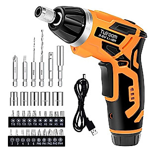 Tulroom Power Screwdriver Electric Screwdriver 3.6V 2000mAh Electric Screwdriver Rechargeable, Adjustable Position Handle, 31pcs Screwdriver Bits 6+1 Torque Setting Front&Rear Light
