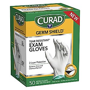 CURAD Shield Nitrile Exam Gloves, Disposable Gloves are Tear Resistant, One Size Fits Most (50 Count), Can be used as medical gloves, cleaning gloves, or for home improvement tasks