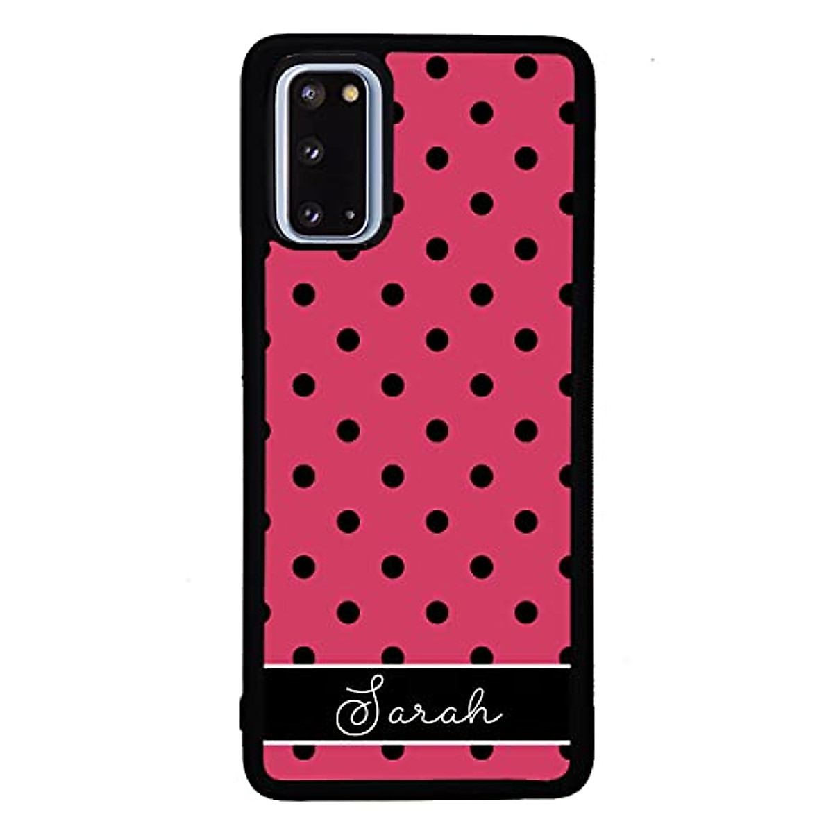 Pink Polka Dot Personalized Black Rubber Phone Case Compatible With Samsung Galaxy S23 S23+ Ultra S22 S22+ S21 S21FE S21+ S20FE S20+ S20 Note 20 S10 S10+ S10e