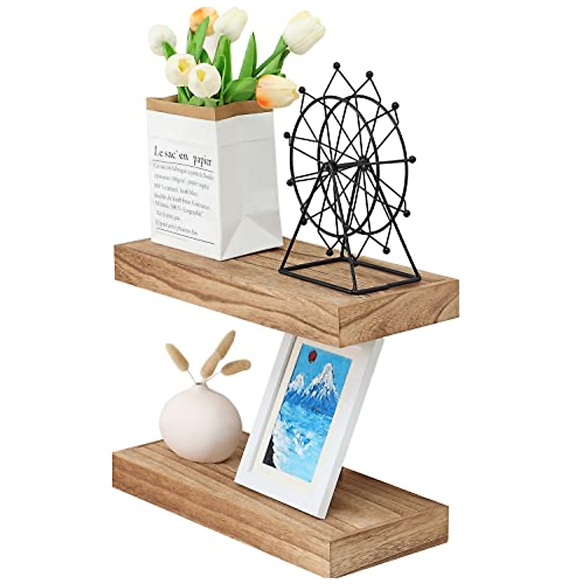 NIUBEST Floating Shelves, 16 Inch Farmhouse Wall Shelves, Rustic Wooden Wall Mounted Shelves for Bathroom,Living Room,Bedroom,Kitchen,Office Decor Set of 2, Carbonized Black