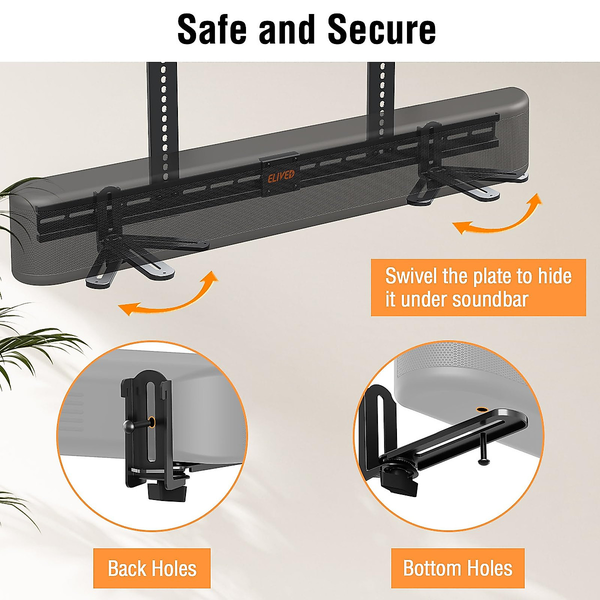 ELIVED Soundbar Mount Soundbar Mounting Bracket Under TV for Soundbar with/Without Holes, Sound Bar TV Bracket with 6.5" Holders Swivel to fit Various Soundbar, 17.7" Vertical Bracket, 15 Lbs. YD5011