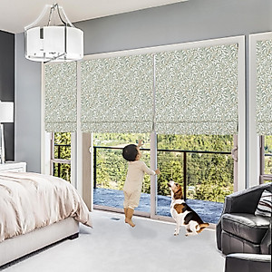 Comodex Cordless Floral Roman Shades, Green Leaf Customized Window Shades,Light Filtering Premium Blackout Roman Blinds, Washable Fabric Roman Shades for Windows, French Doors, Doors, Kitchen Windows