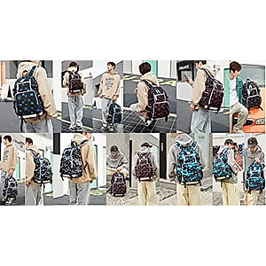 JiaYou Boys Junior Middle School Backpack Men USB High Middle School Laptop Bag Stars Pattern Casual Daypack(Color E,22 Liters)